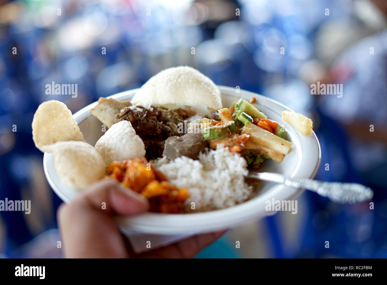 Spicy beef Curry with vegetables and rice, Asian street food Stock ...