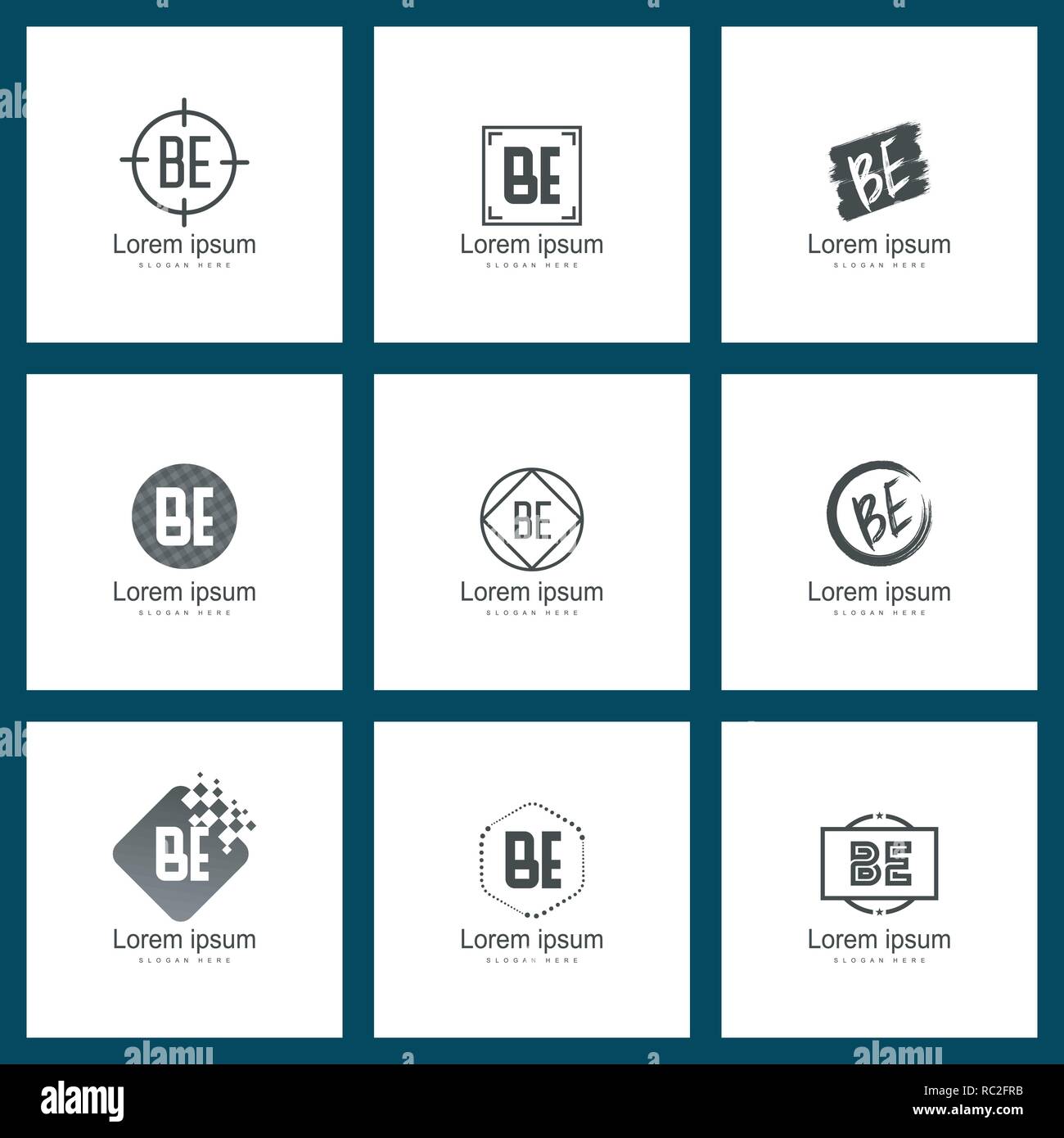 Set of letter logo. Initial BE Logo Template Vector Design Stock Vector ...