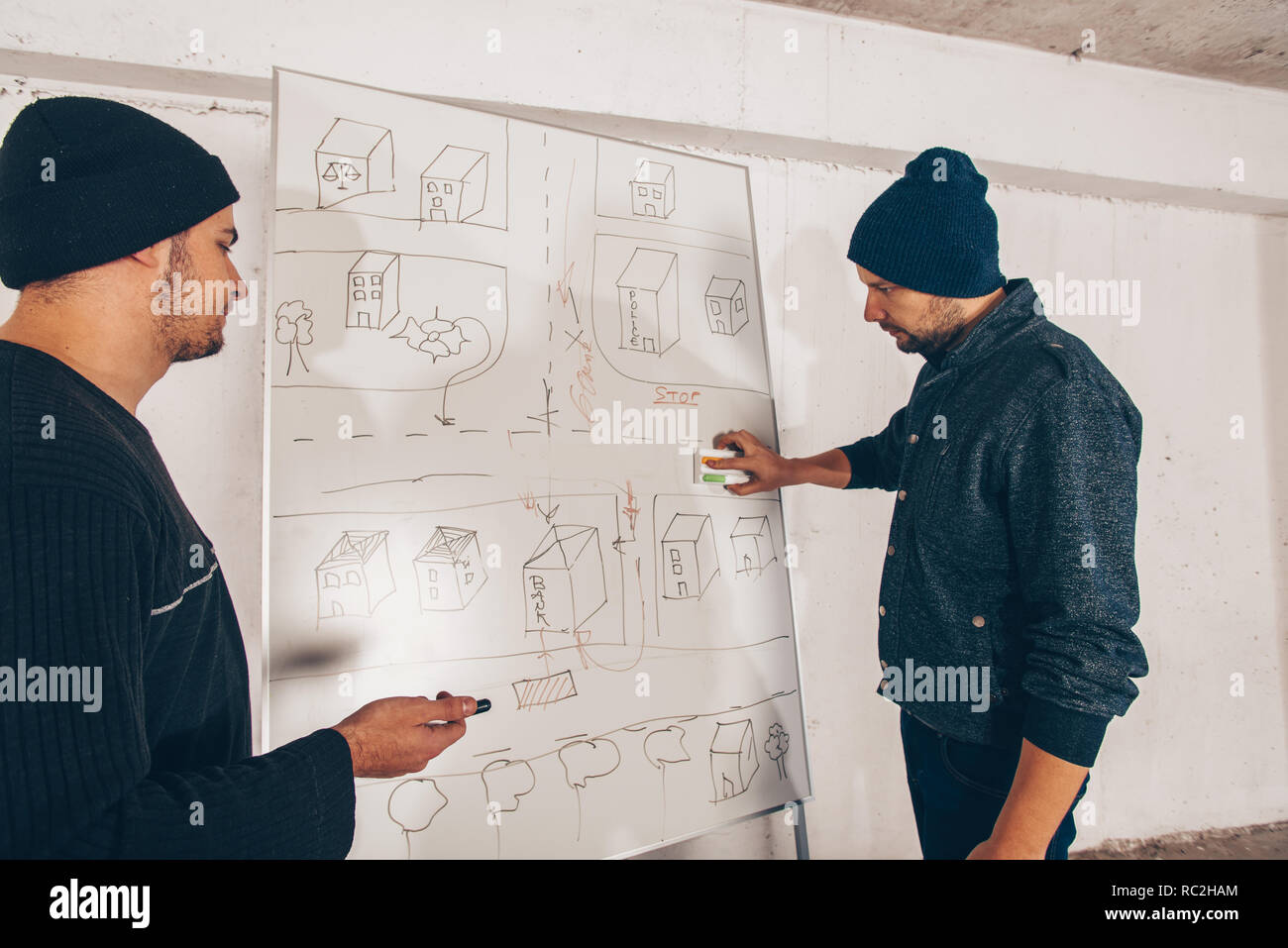 Criminals are writing on the map and planing a robbery plan Stock Photo ...