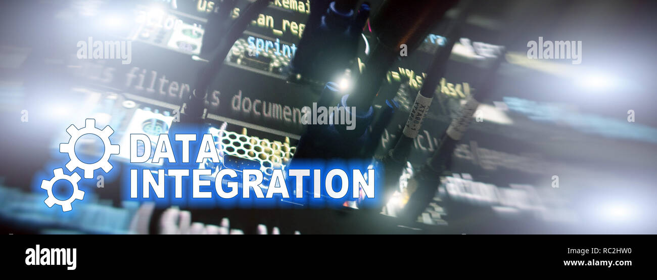 Data integration information technology concept on server room ...