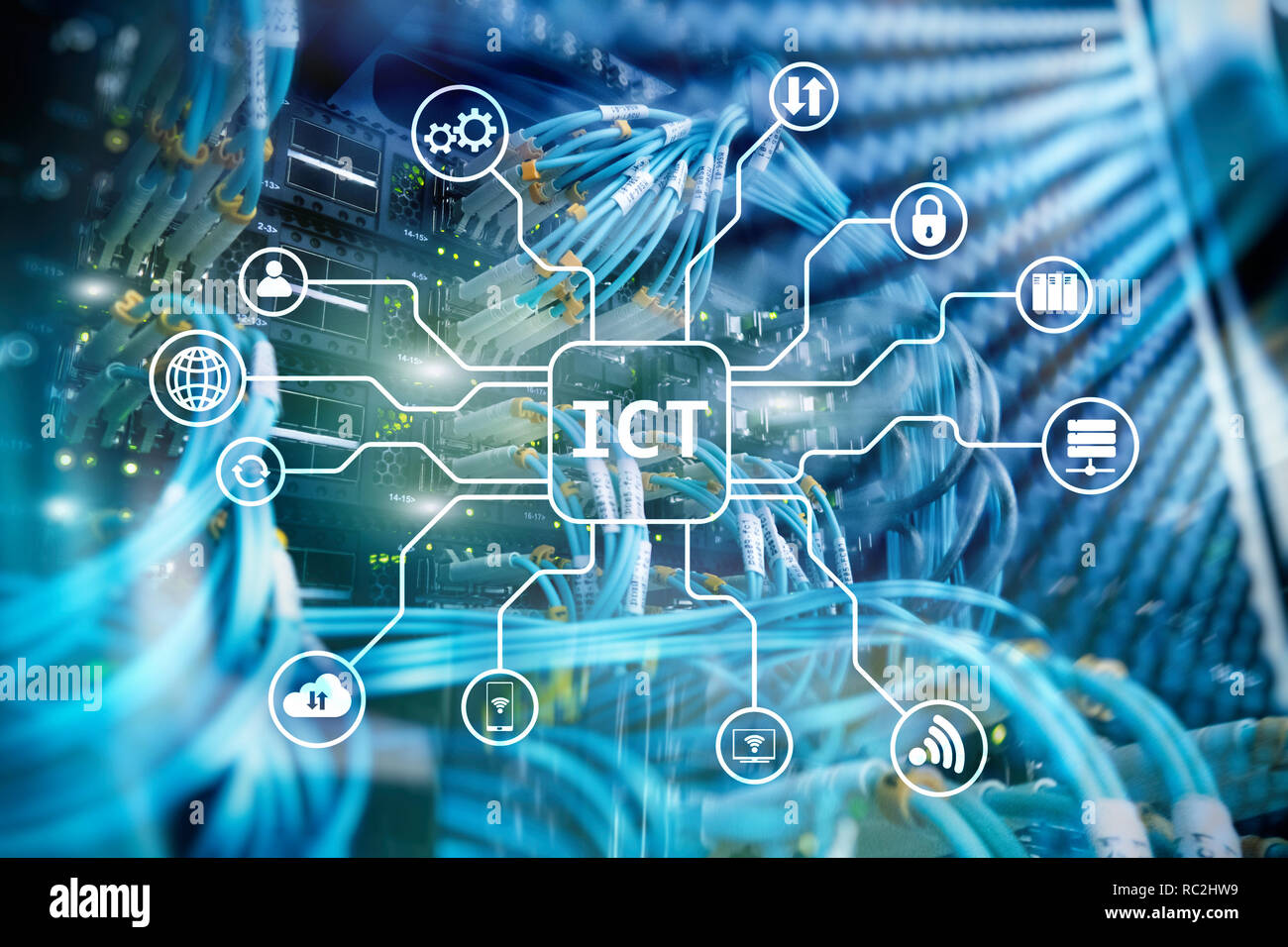 ICT - information and communications technology concept on server room ...
