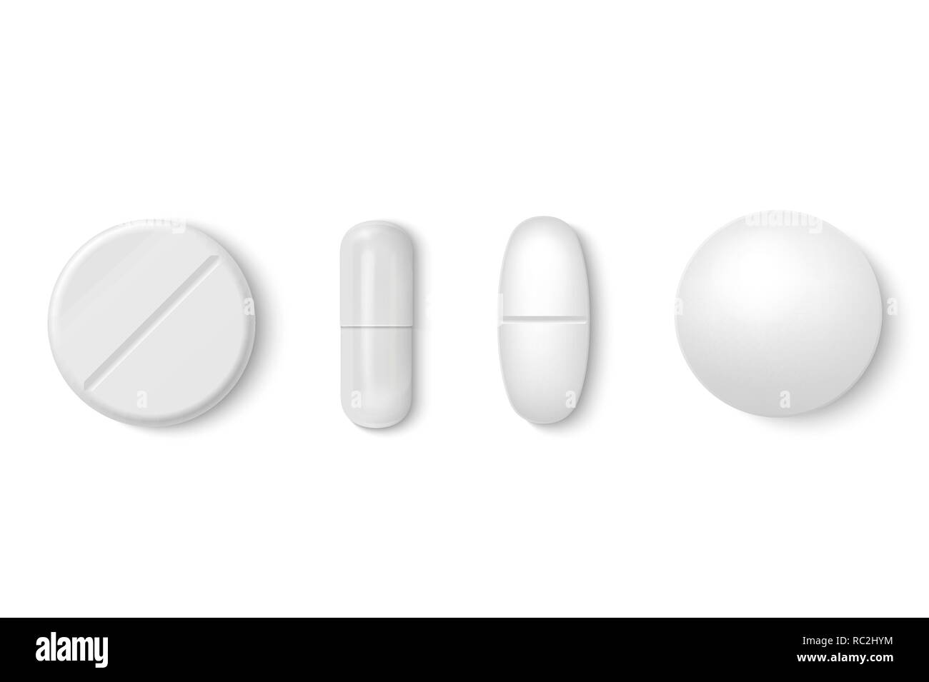 Vector 3d Realistic White Medical Pill Icon Set Closeup Isolated on ...