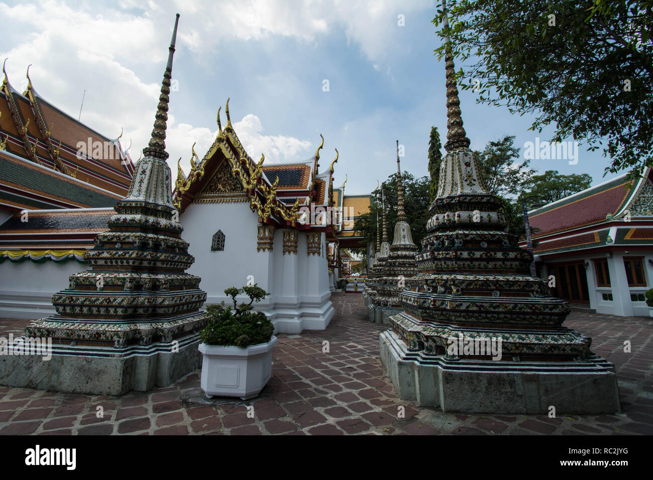 Grand Palace Bangkok Thailand temple temples plant pots old style type ...