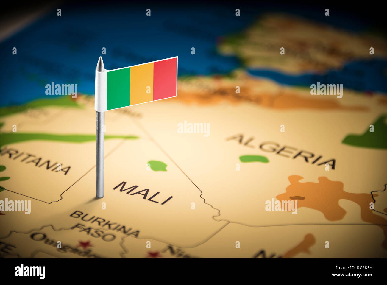 Mali marked with a flag on the map Stock Photo - Alamy