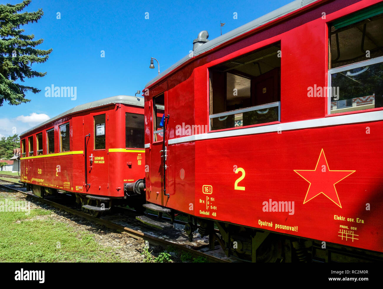 Historic passenger train running between South Moravian towns Breclav ...