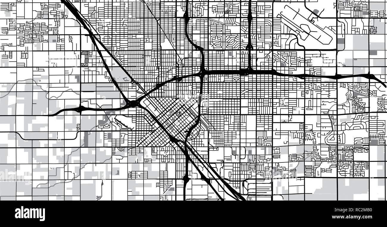 Urban vector city map of Fresno, California, United States of America ...