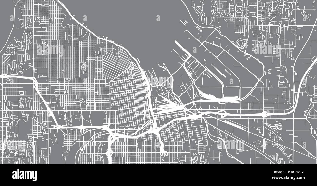 Urban vector city map of Tacoma, Washington, United States of America ...