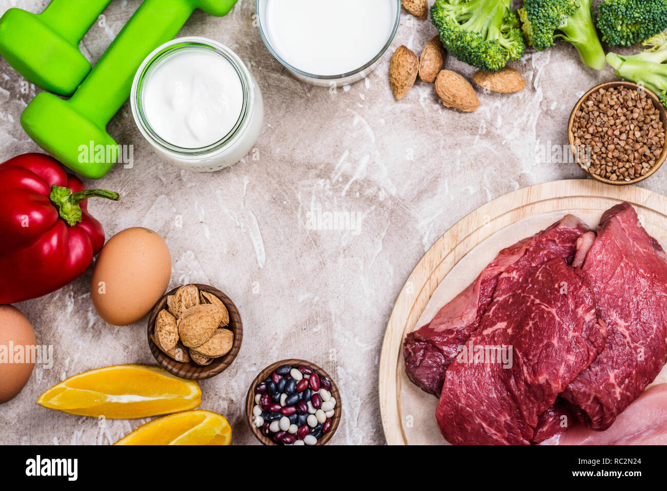 Foods for building muscles Stock Photo - Alamy