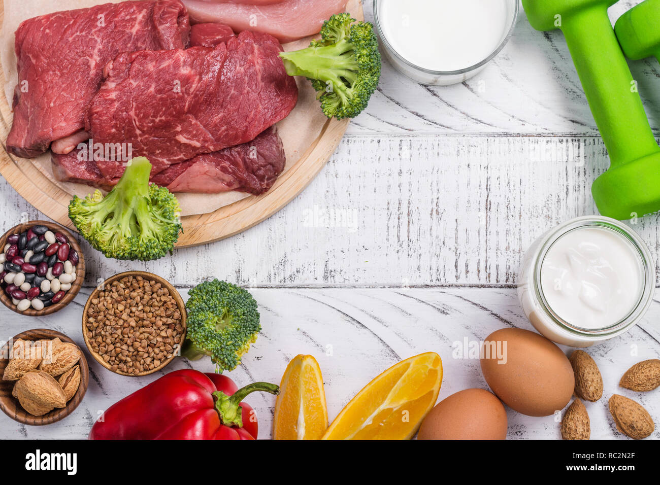 Foods for building muscles Stock Photo - Alamy