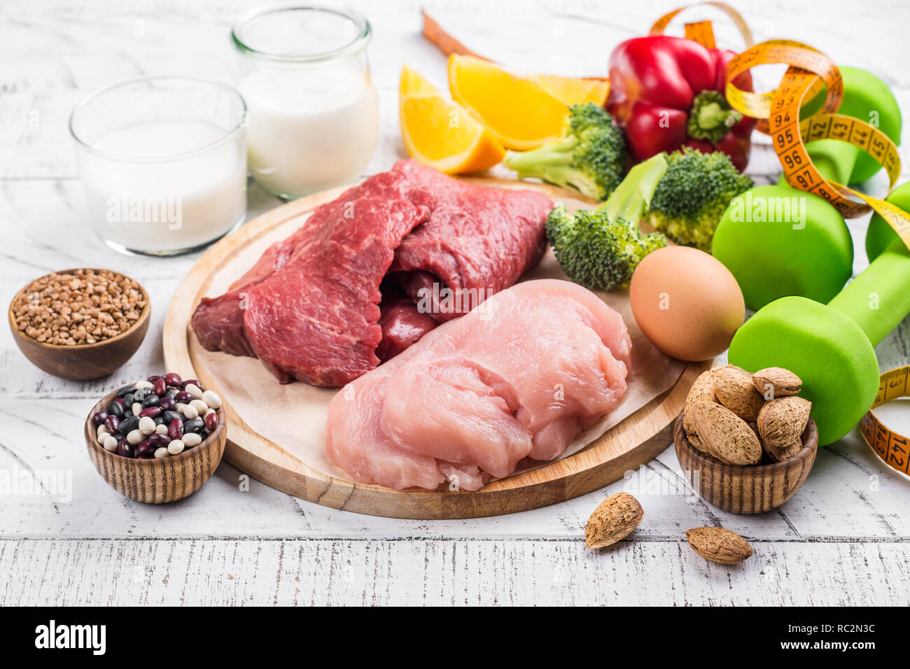 Foods for building muscles Stock Photo - Alamy