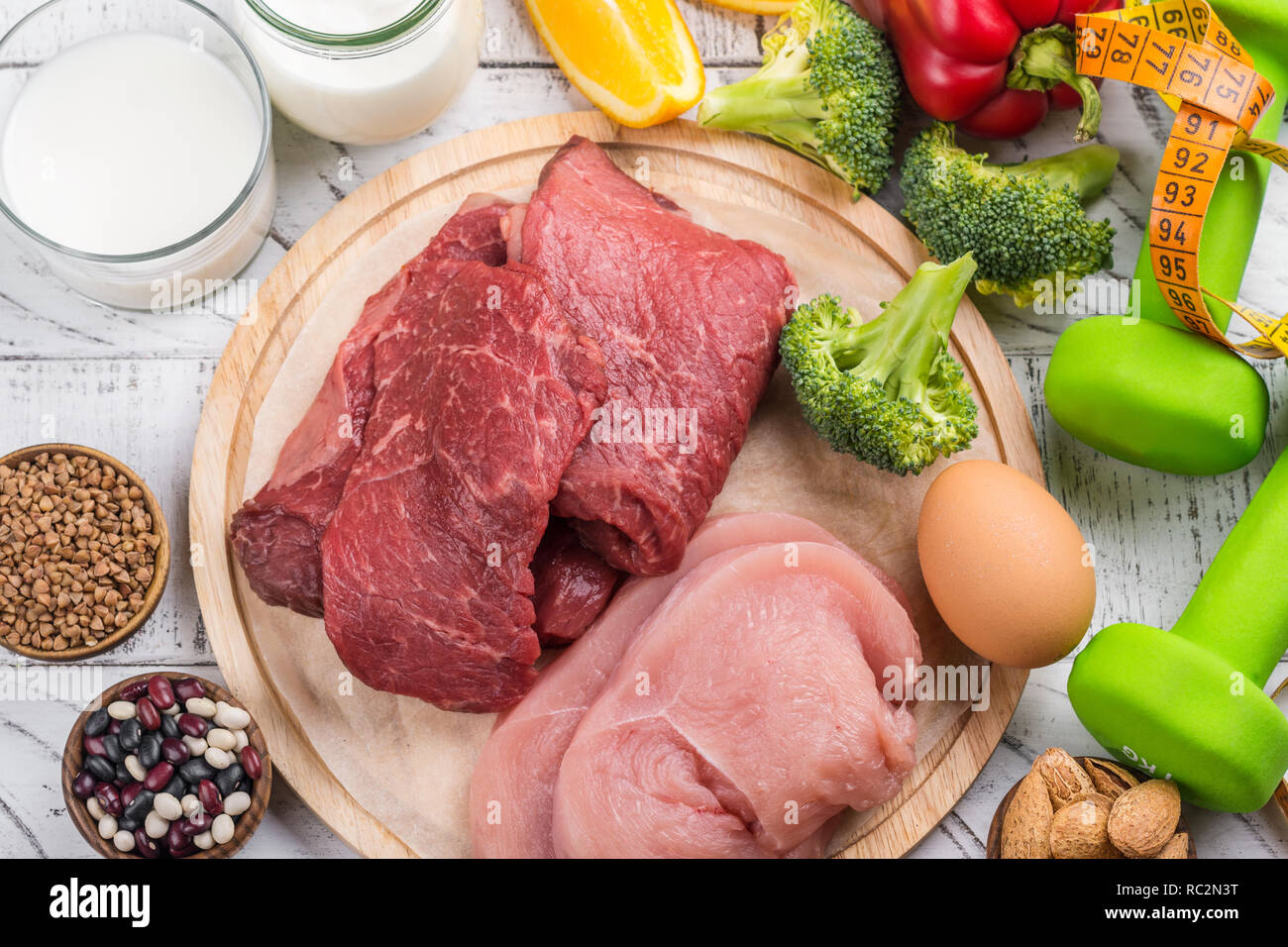 Foods for building muscles Stock Photo - Alamy