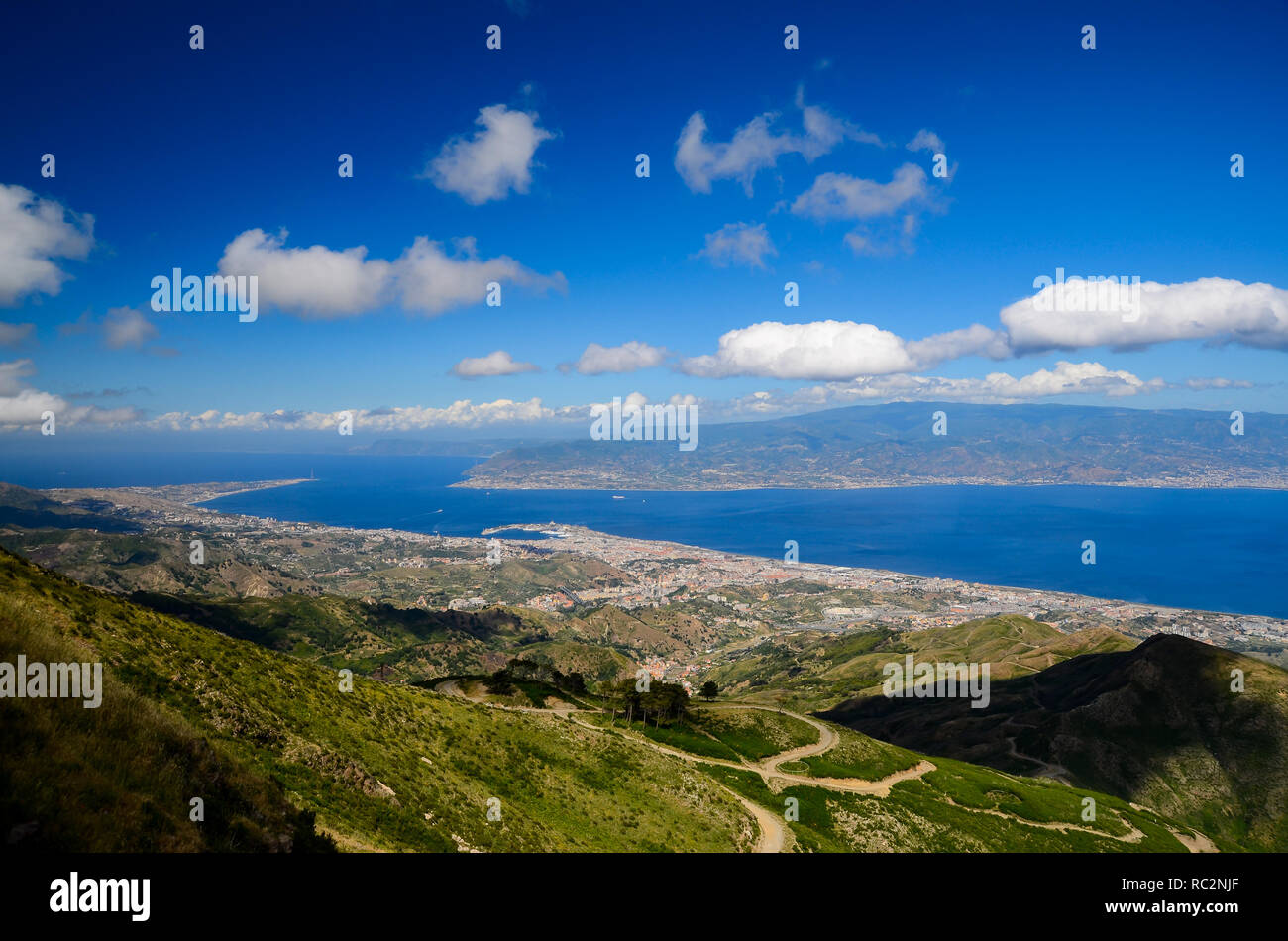 Panoramic view of the town of Messina, on the strait between Sicily and ...
