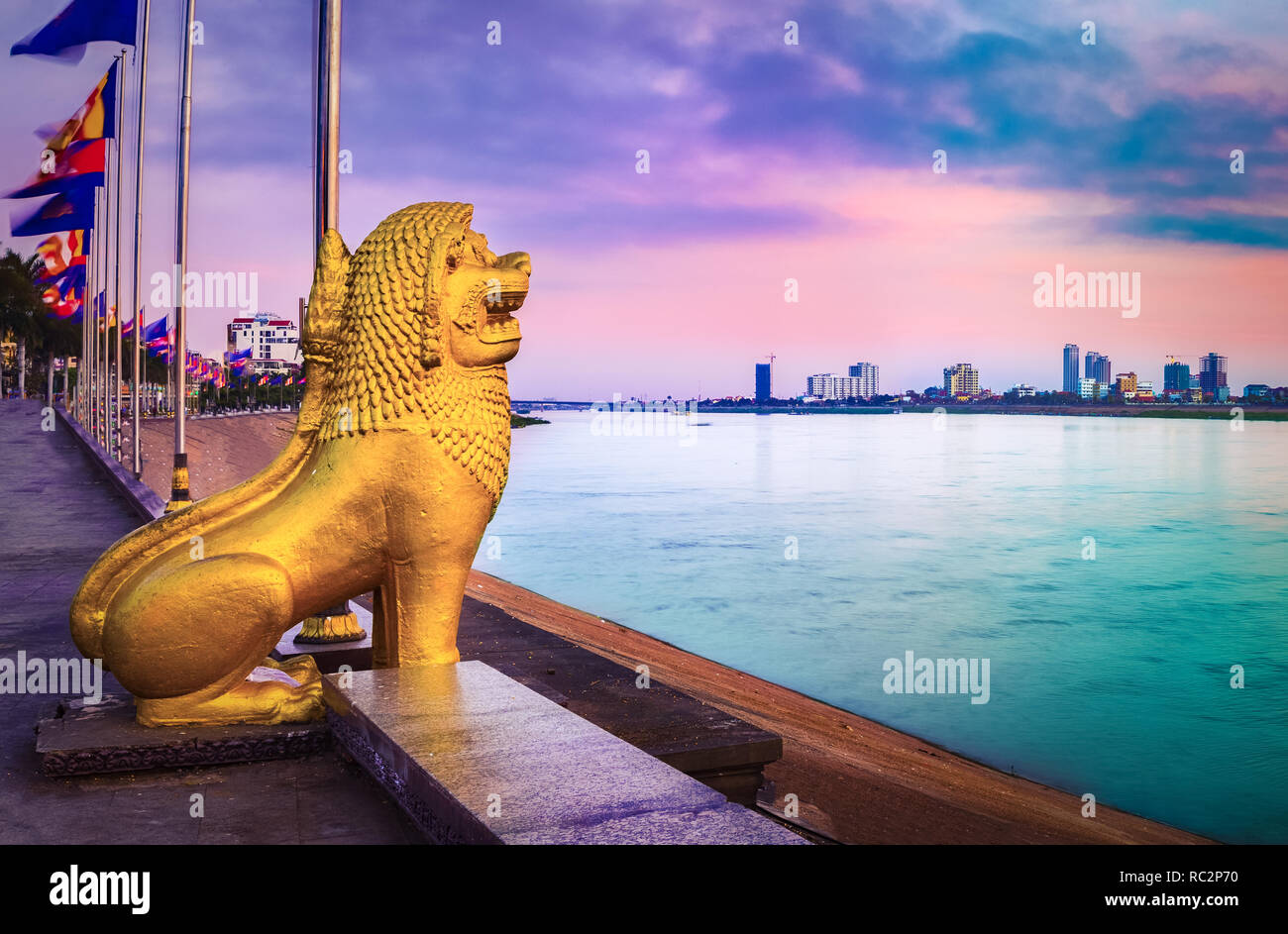 Phnom Penh riverside at sunrise. Cambodia Stock Photo - Alamy