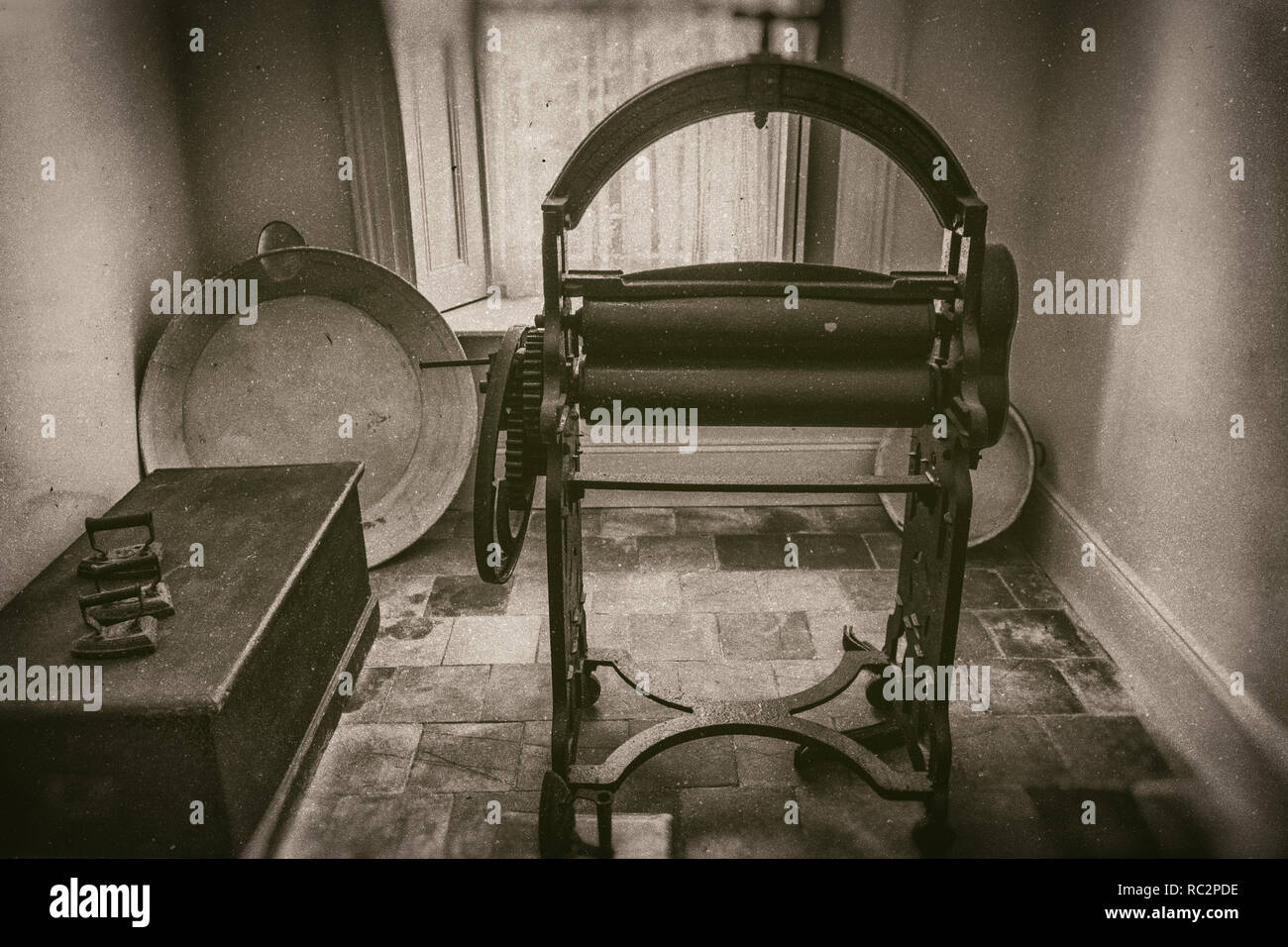 Vintage mangle and starch in laundry room in mansion in 19th century ...
