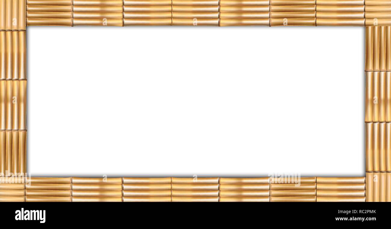 Rectangle brown wooden border frame made of realistic dry bamboo stems ...