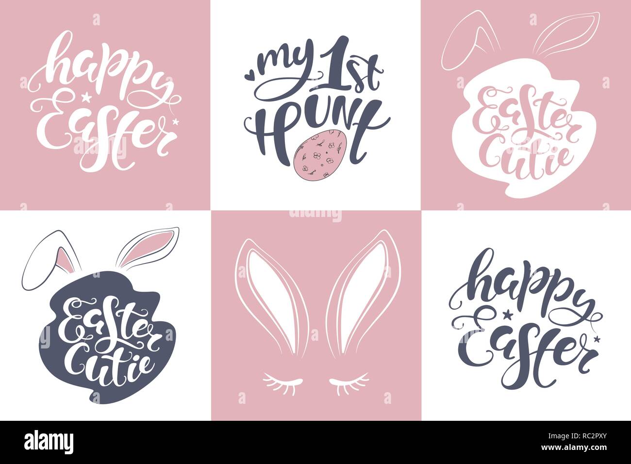 Vector Happy Easter bunny lettering card. quote to design greeting card ...