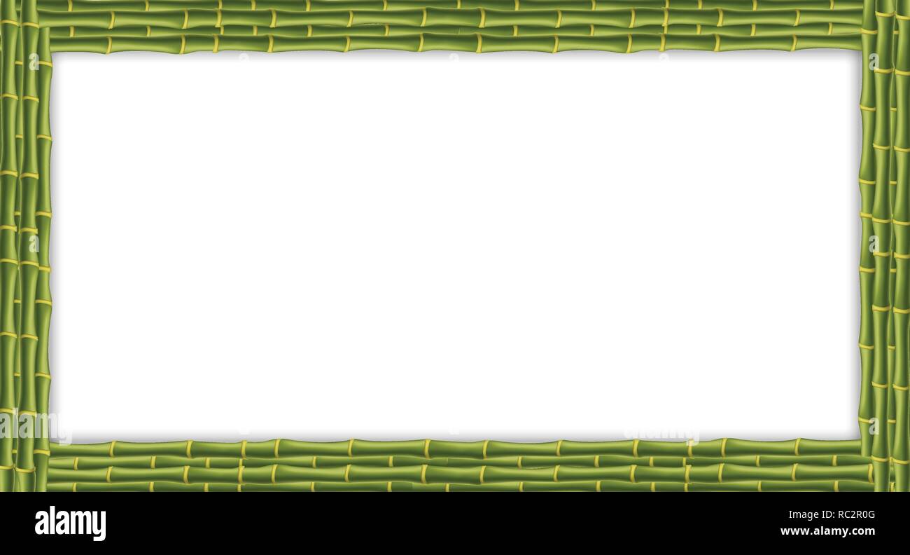 Rectangle green wooden border frame made of realistic bamboo stems with ...