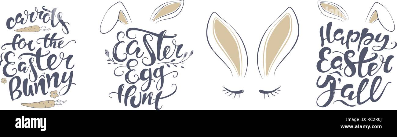 Vector Happy Easter bunny lettering card. quote to design greeting card ...