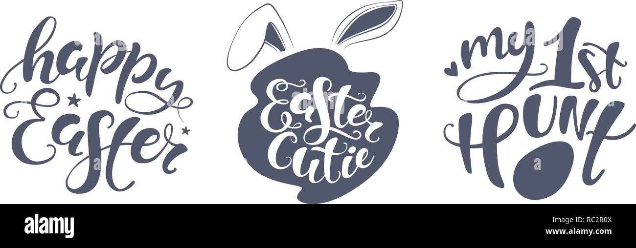 Vector Happy Easter bunny lettering card. quote to design greeting card ...
