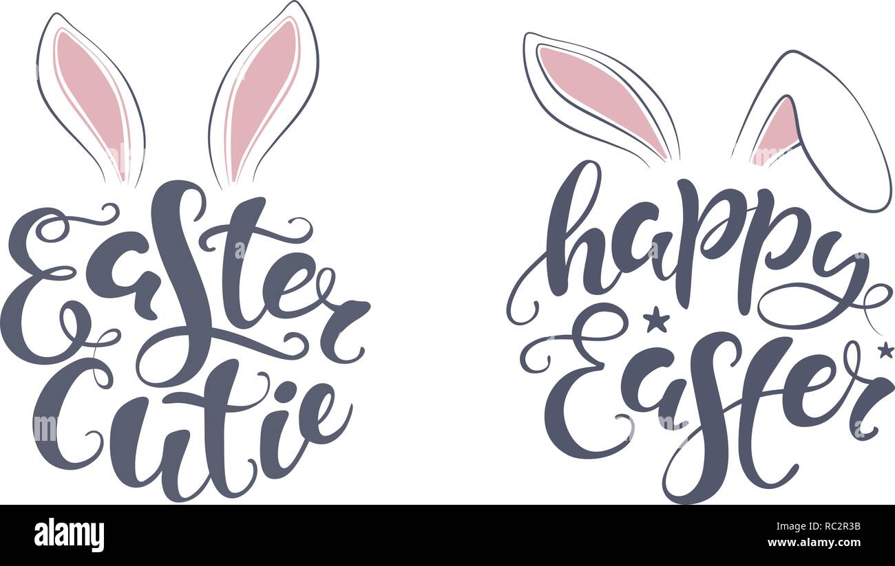 Vector Happy Easter bunny lettering card. quote to design greeting card ...