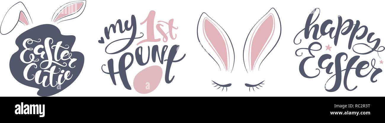 Vector Happy Easter bunny lettering card. quote to design greeting card ...