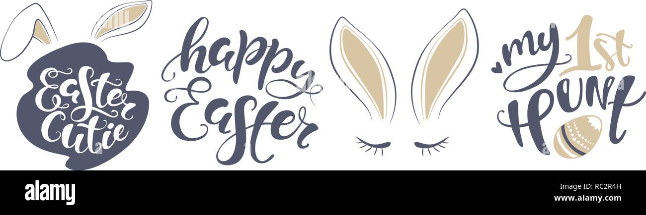 Vector Happy Easter bunny lettering card. quote to design greeting card ...