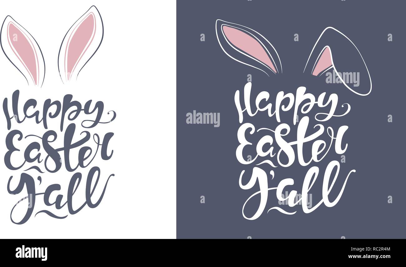 Vector Happy Easter bunny lettering card. quote to design greeting card ...