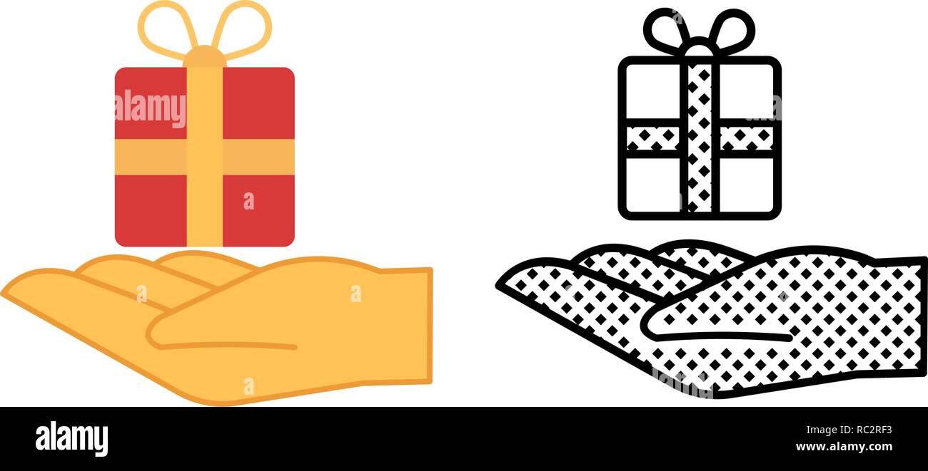 Give a gift icon set, hand and box symbol, vector illustration Stock ...