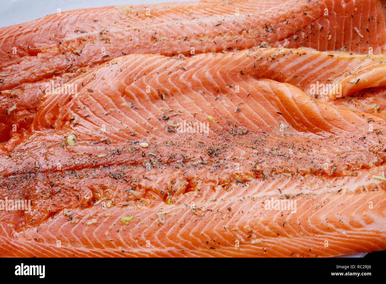 Fillet of salmon. Fresh and beautiful salmon fillet on a delicious fish ...
