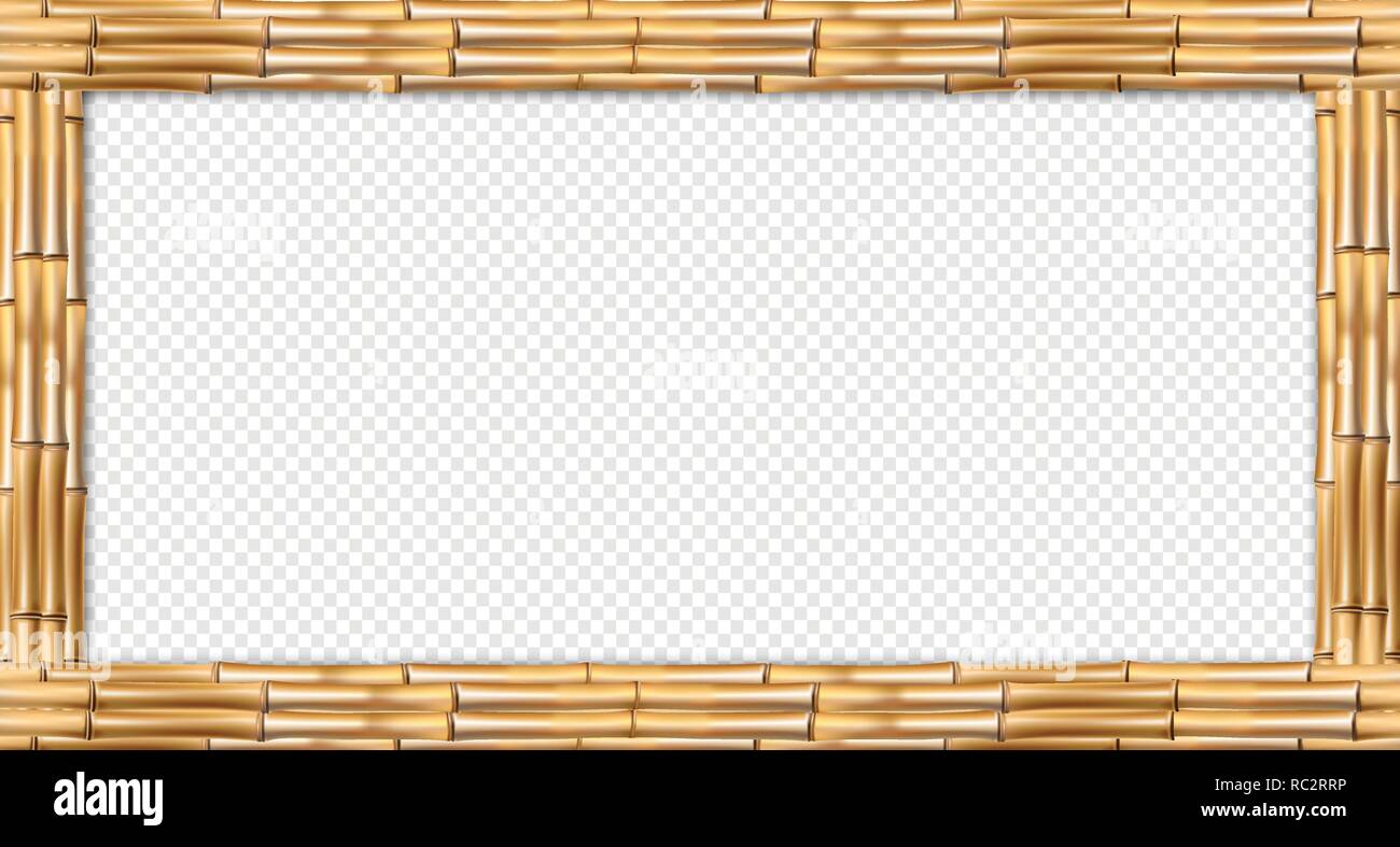 Rectangle brown wooden border frame made of realistic dry bamboo poles ...