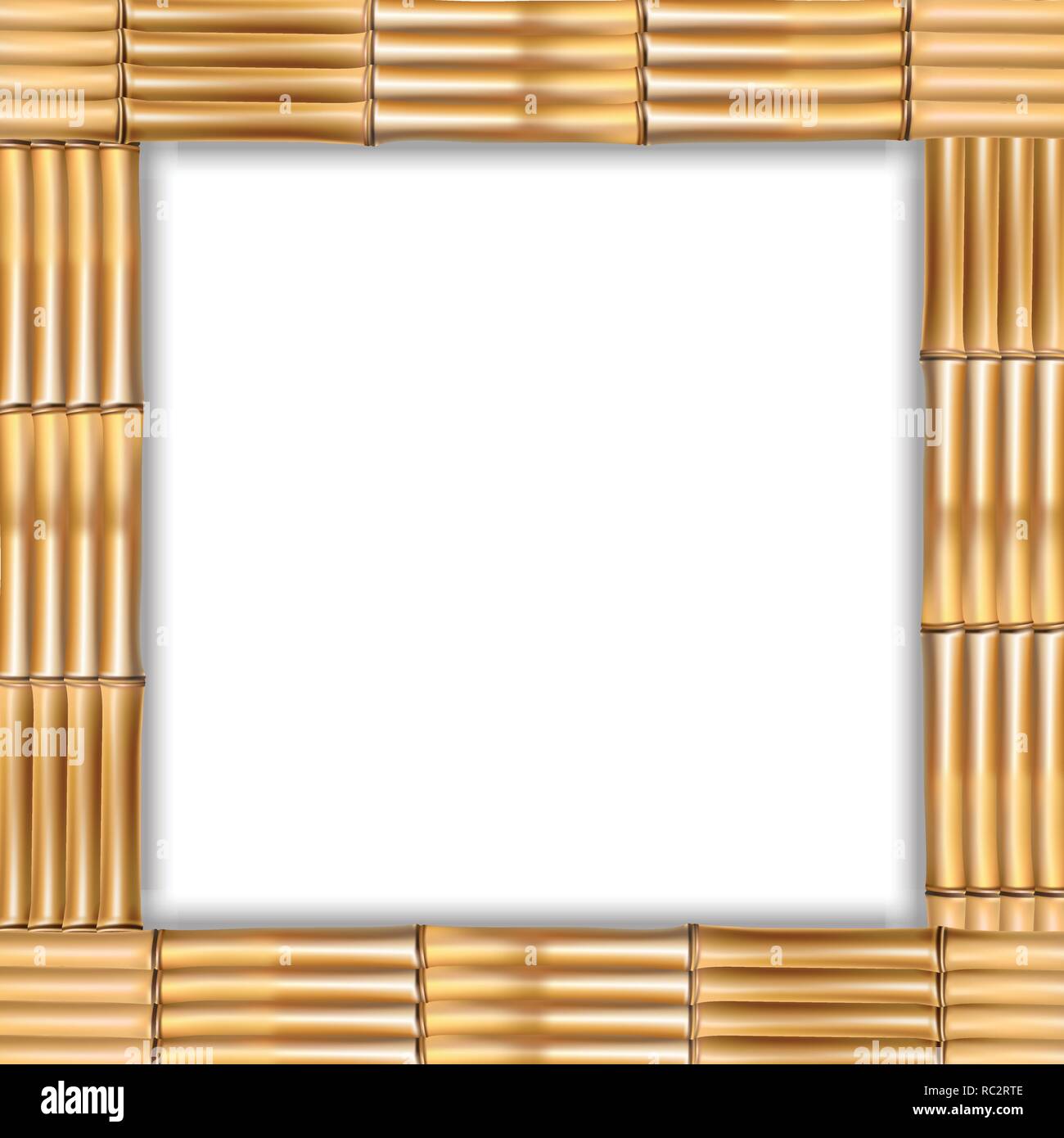Square brown wooden border frame made of realistic dry bamboo stems ...