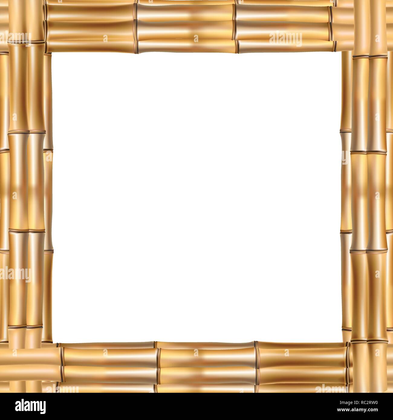 Square brown wooden border frame made of realistic dry bamboo stems ...