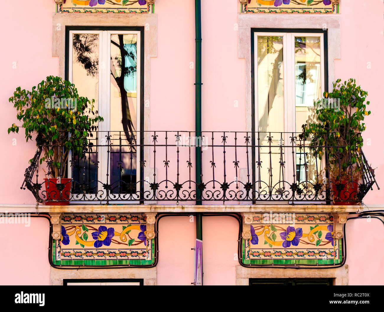 Beautiful antique windows of one of the houses in downtown of Lisbon ...