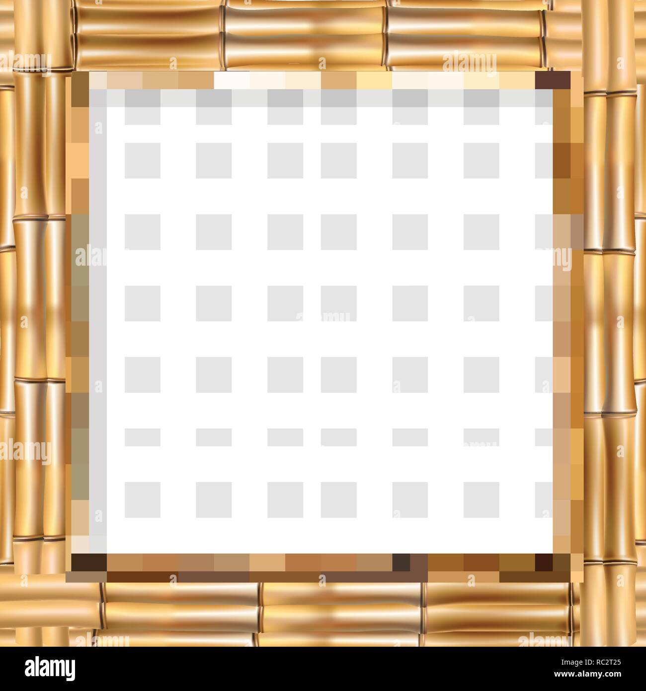 Square brown wooden border frame made of realistic dry bamboo poles ...