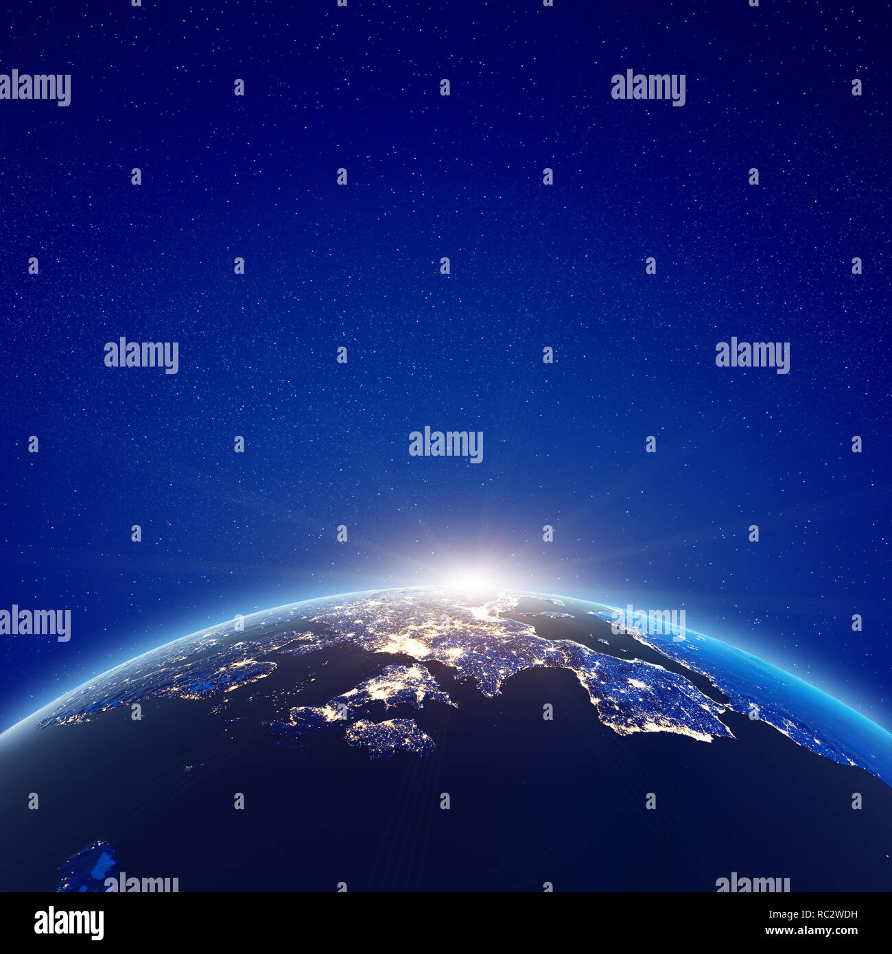 European sunrise city lights Stock Photo - Alamy