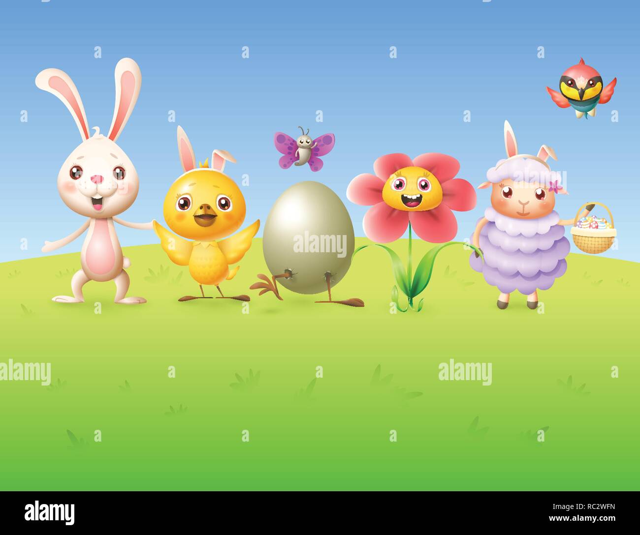 Happy cute characters celebrate spring and Easter Stock Vector Image ...