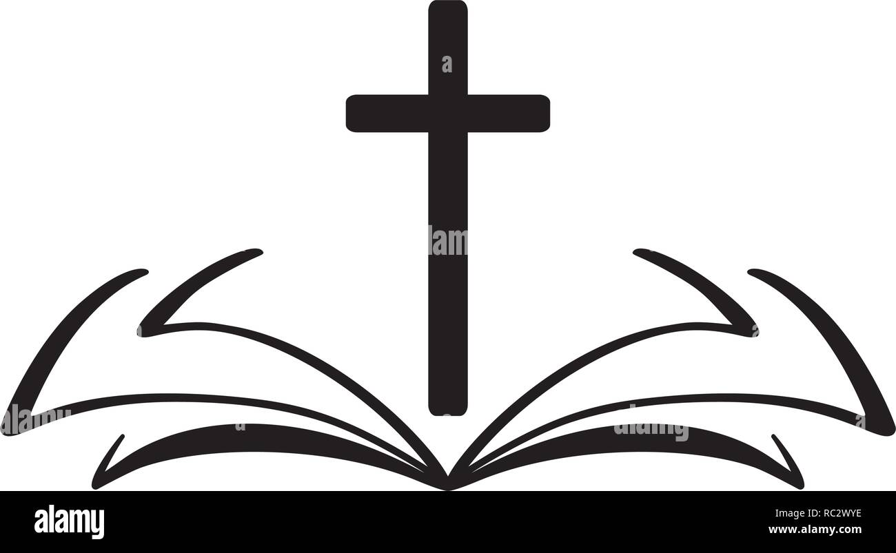 Vector illustration of Christian Logo. Emblem with Cross and Holy Bible ...