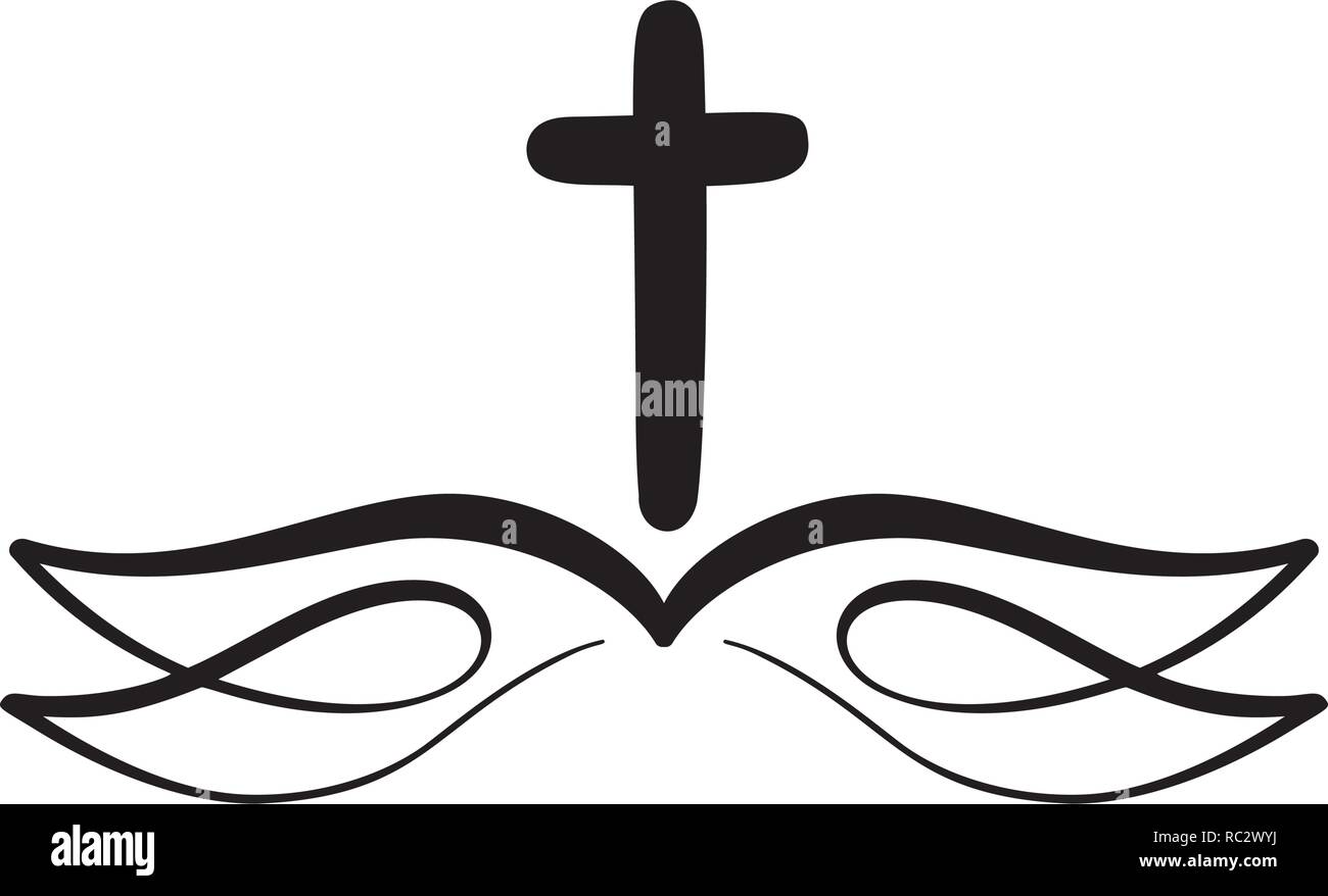 Vector illustration of Christian Logo. Emblem with Cross and Holy Bible ...