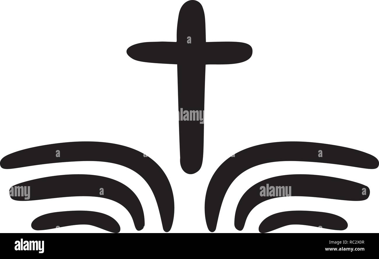 Vector illustration of Christian Logo. Emblem with Cross and Holy Bible ...