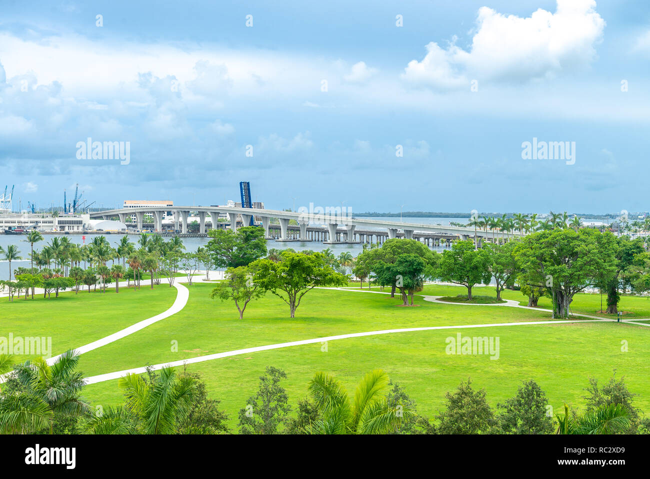 Miami, USA - jun 10, 2018: Skyline of Miami city from the museum park ...