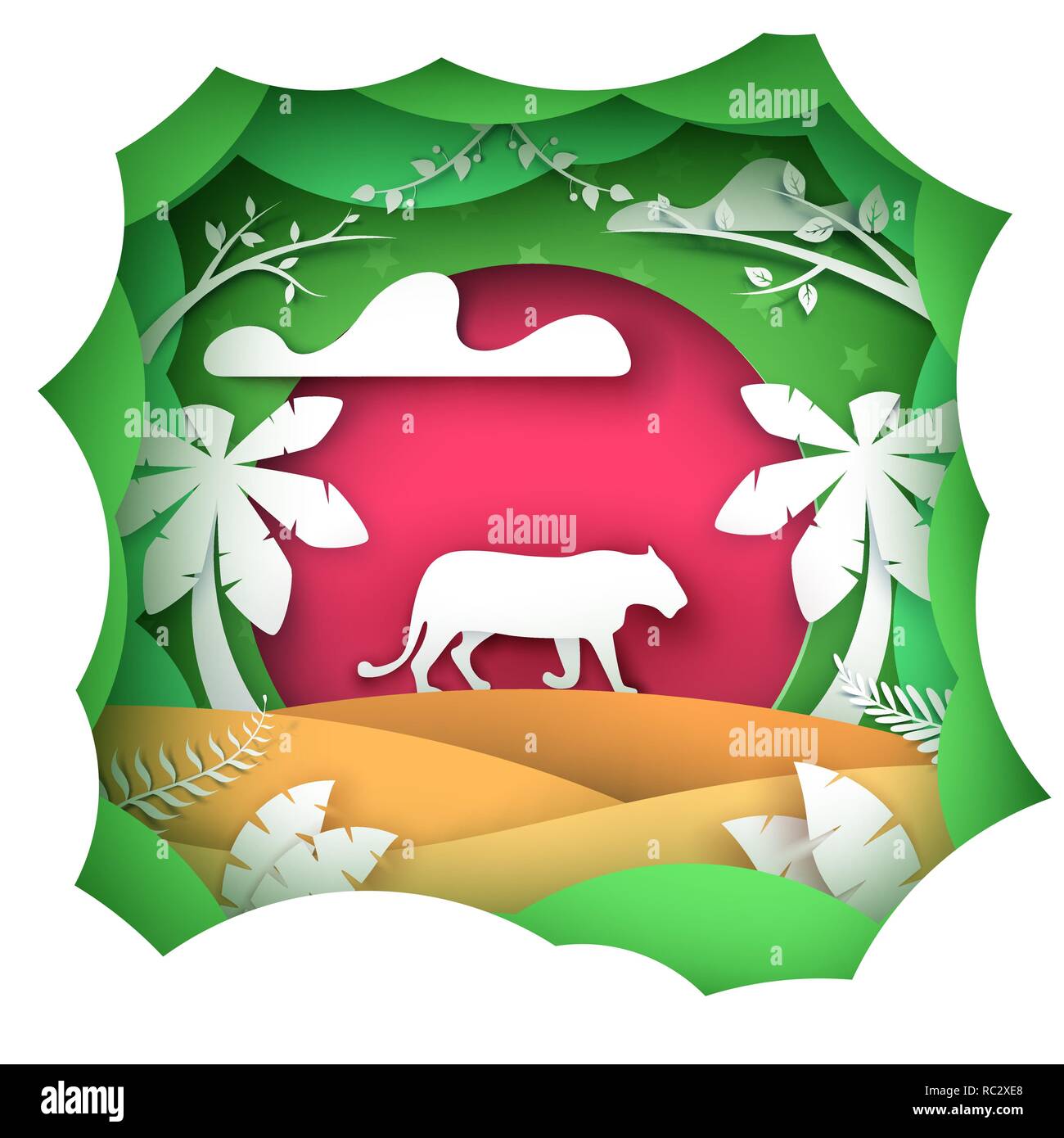 Cartoon paper landscape. Tiger illustration Stock Vector Image & Art ...
