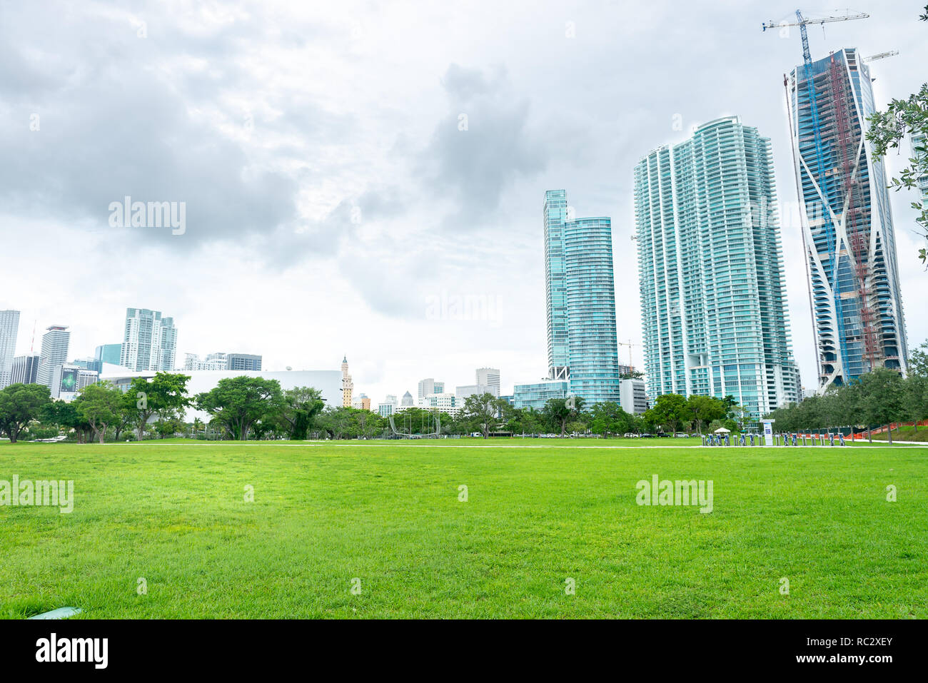 Miami, USA - jun 10, 2018: Skycrapers near the museum park in Miami ...