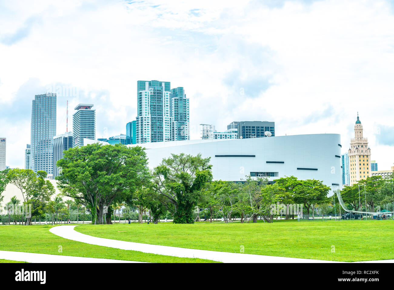 Miami, USA - jun 10, 2018: Side view of Airlines arena from the museum ...