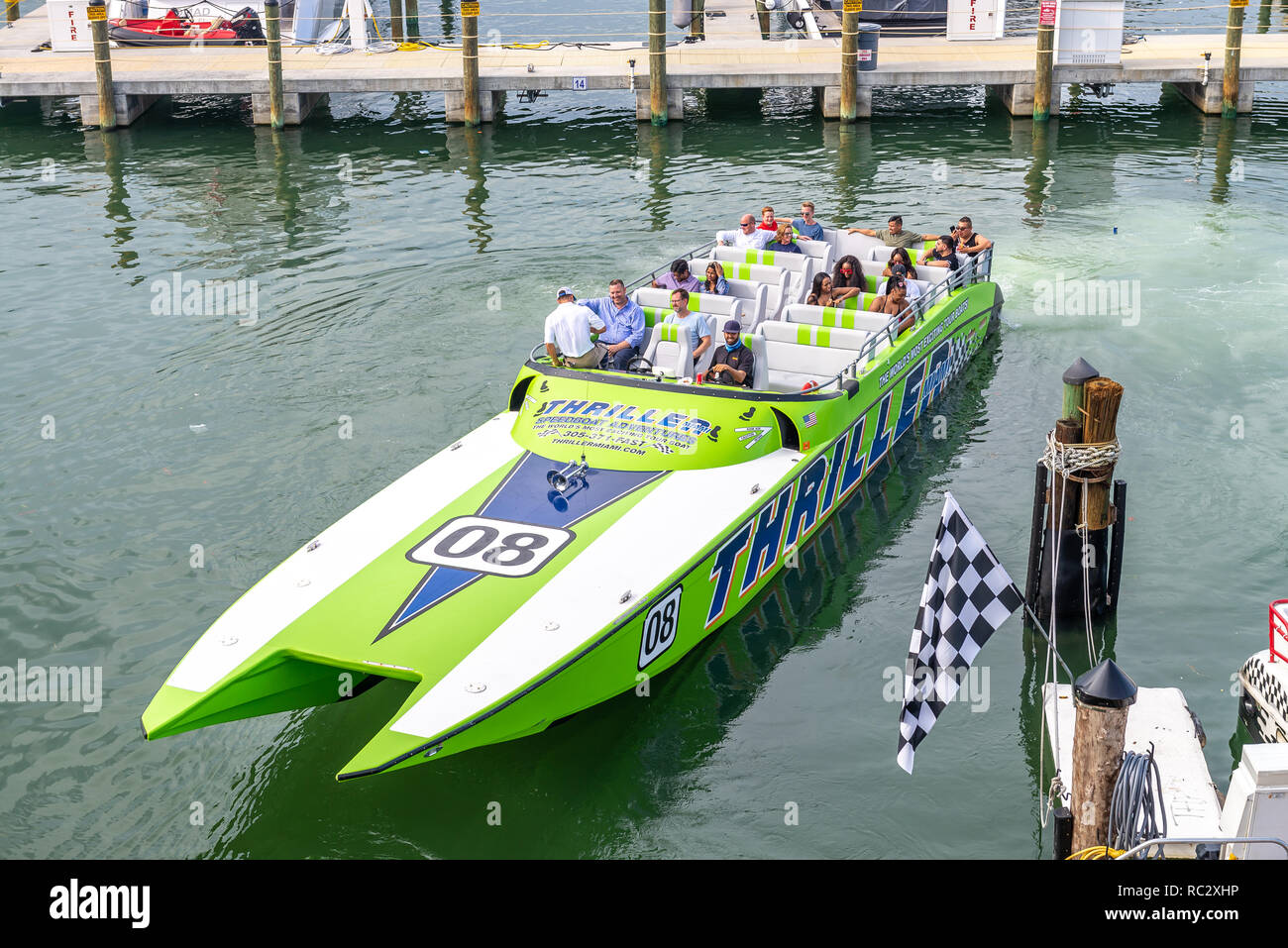 Miami, USA - jun 10, 2018: The exciting speedboat tour in Miami Stock ...
