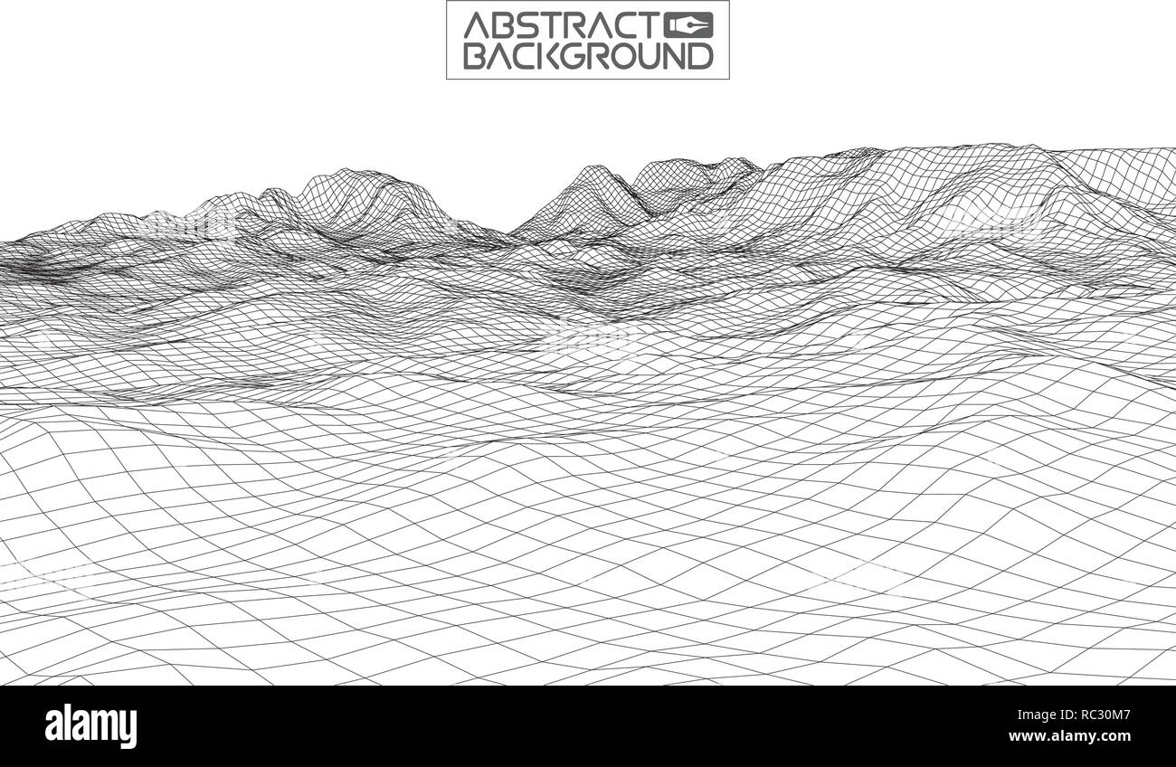 Abstract vector wireframe landscape background. Cyberspace grid. 3d ...