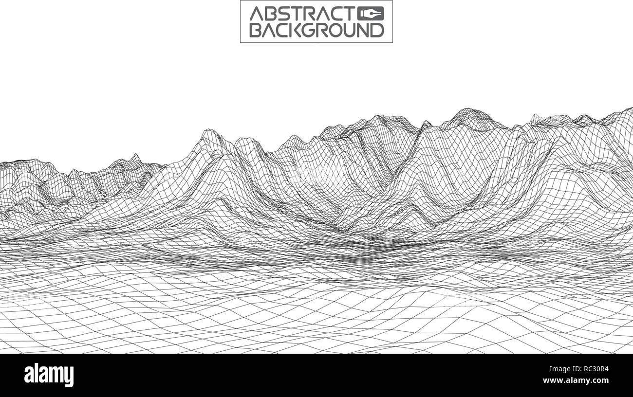 Abstract vector wireframe landscape background. Cyberspace grid. 3d ...