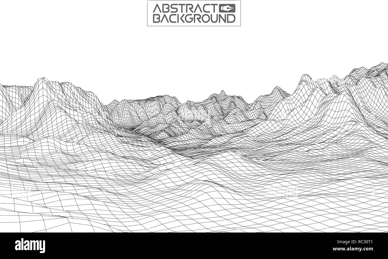 Abstract vector wireframe landscape background. Cyberspace grid. 3d ...