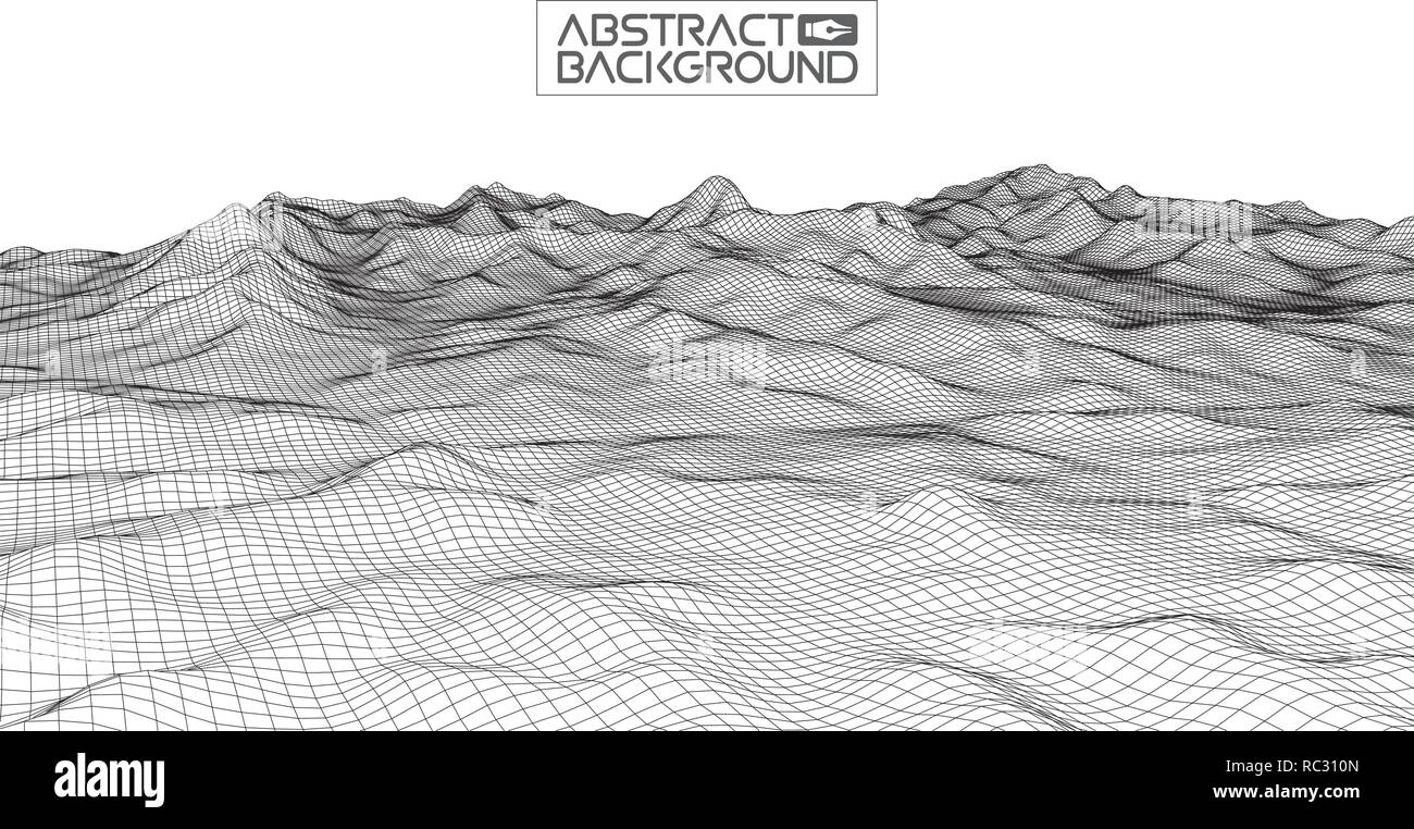 Abstract vector wireframe landscape background. Cyberspace grid. 3d ...