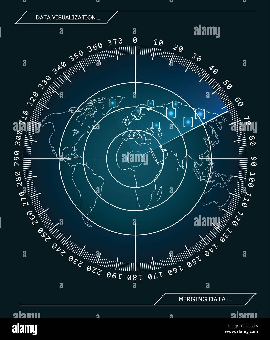 Military blue radar. Screen with target. Futuristic HUD interface ...