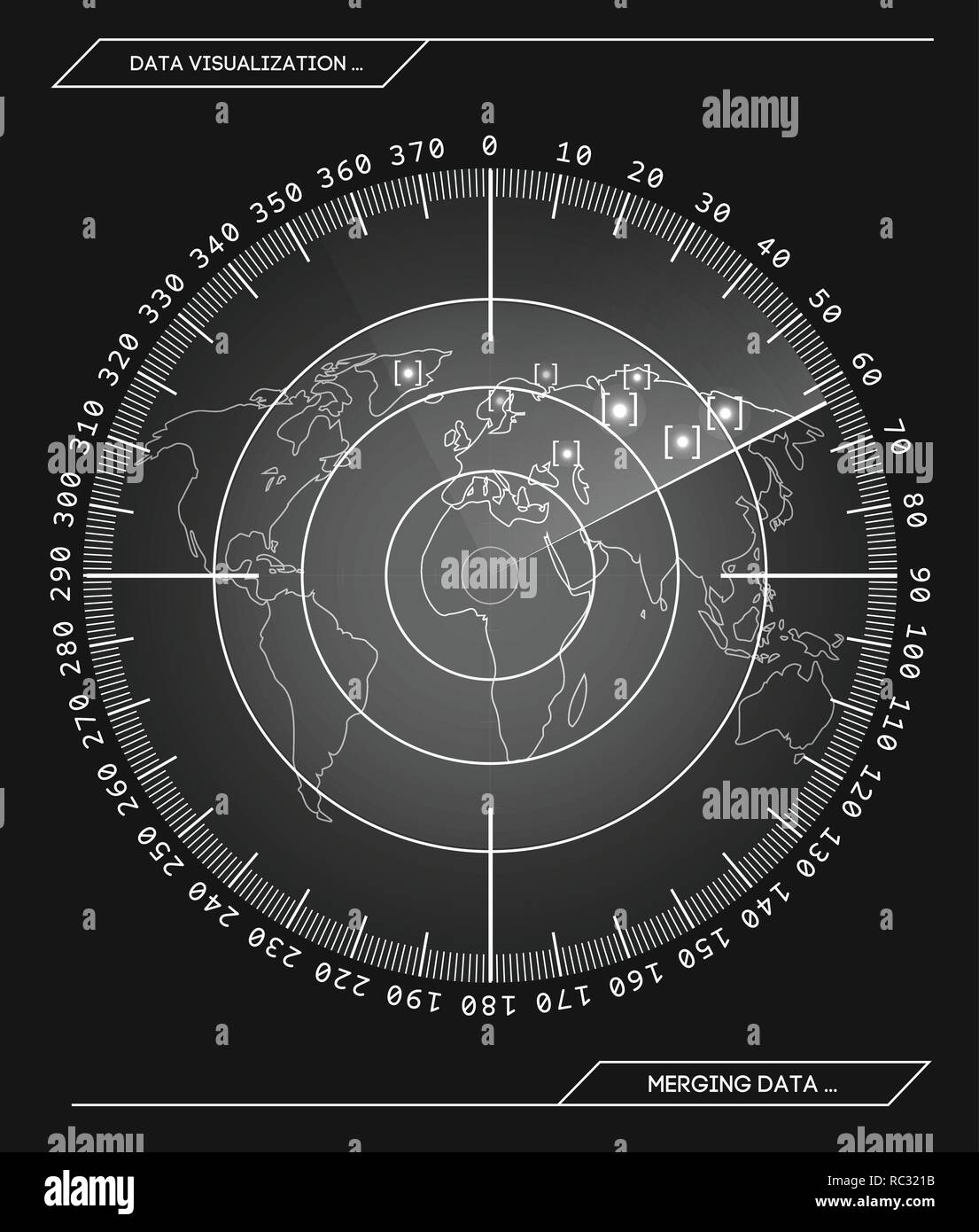 Military blue radar. Screen with target. Futuristic HUD interface ...